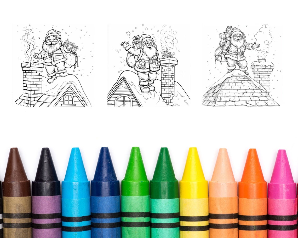 Santa Claus on Rooftop Coloring Pages: Festive Holiday Fun (digital ...