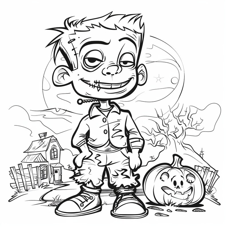 Whimsical Frankenstein Coloring Pages - Fun Halloween Art for Kids and ...