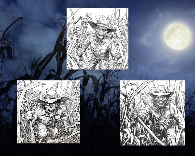 Terrifying Halloween Scarecrow Coloring Pages – Digital Download | 2 ...