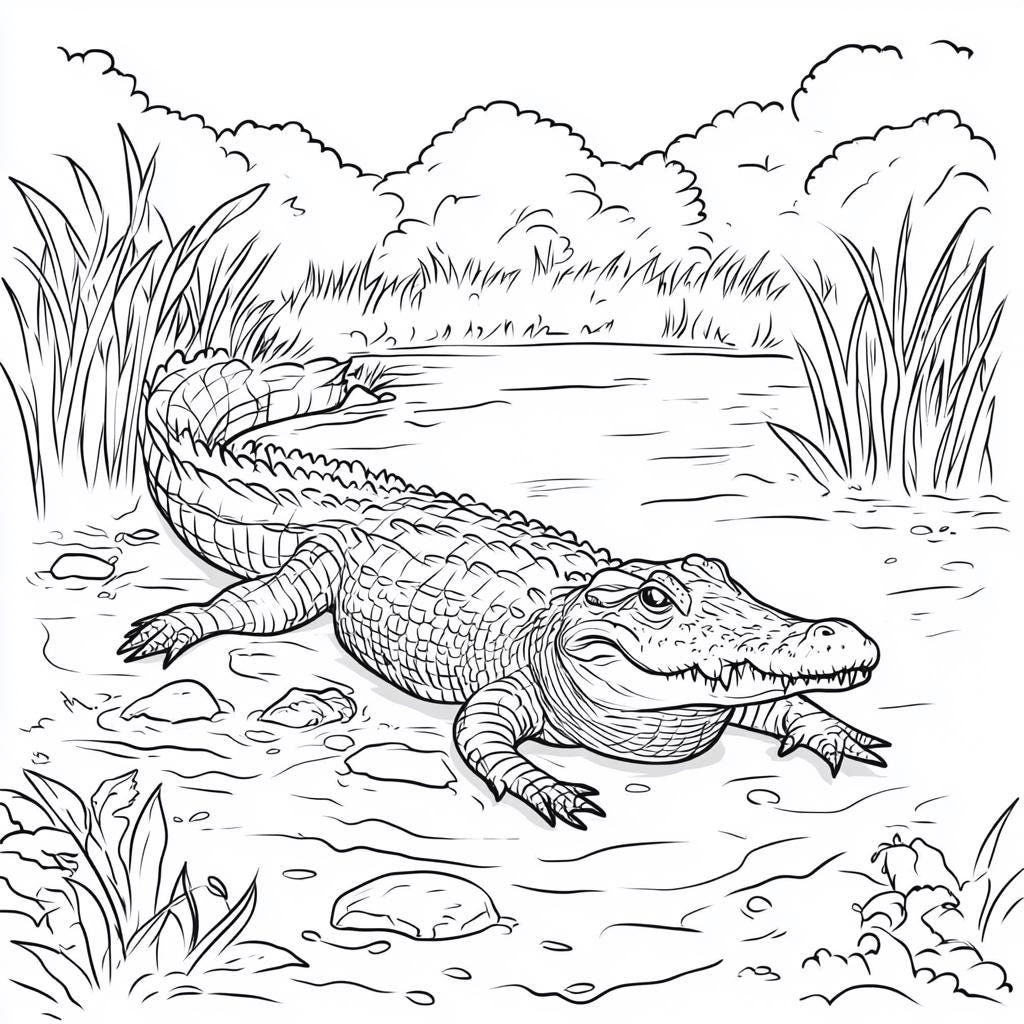 Crocodile Coloring Pages for Kids: Educational Activity (digital ...