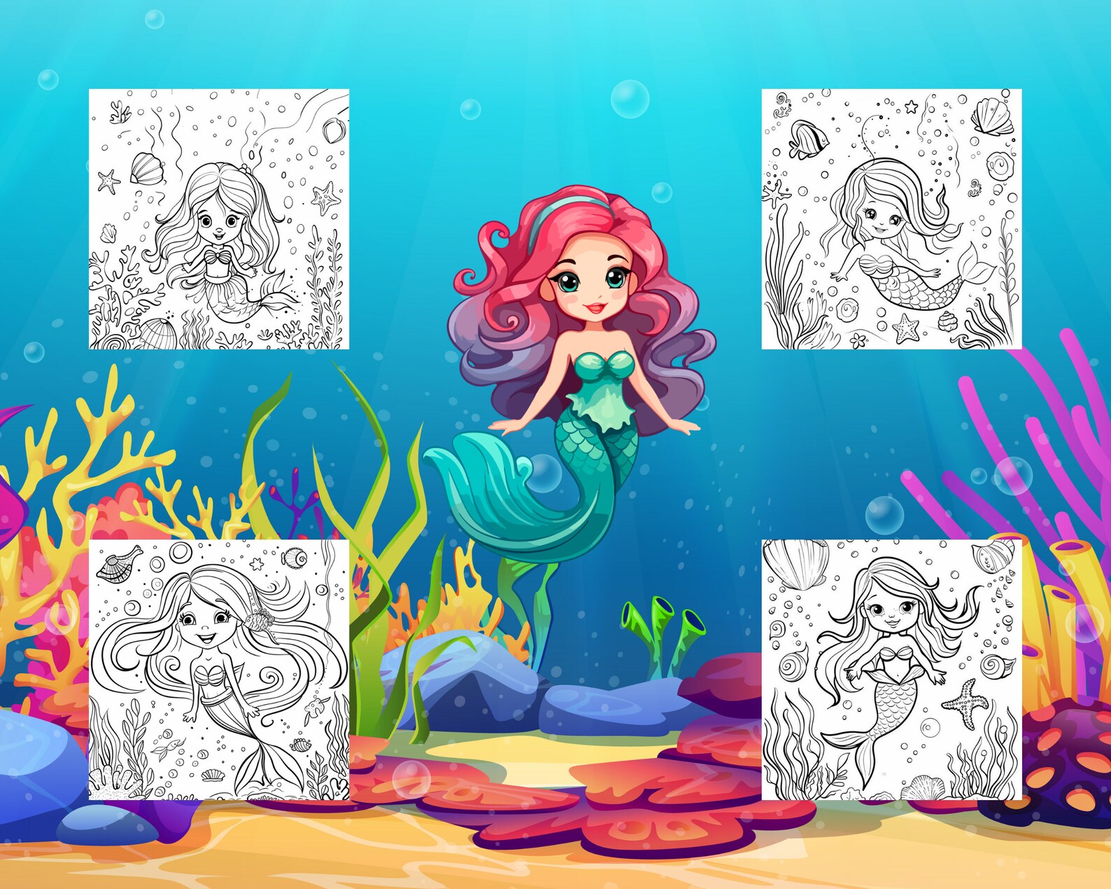 Enchanting Whimsical Mermaid Coloring Pages - Digital Download, US ...