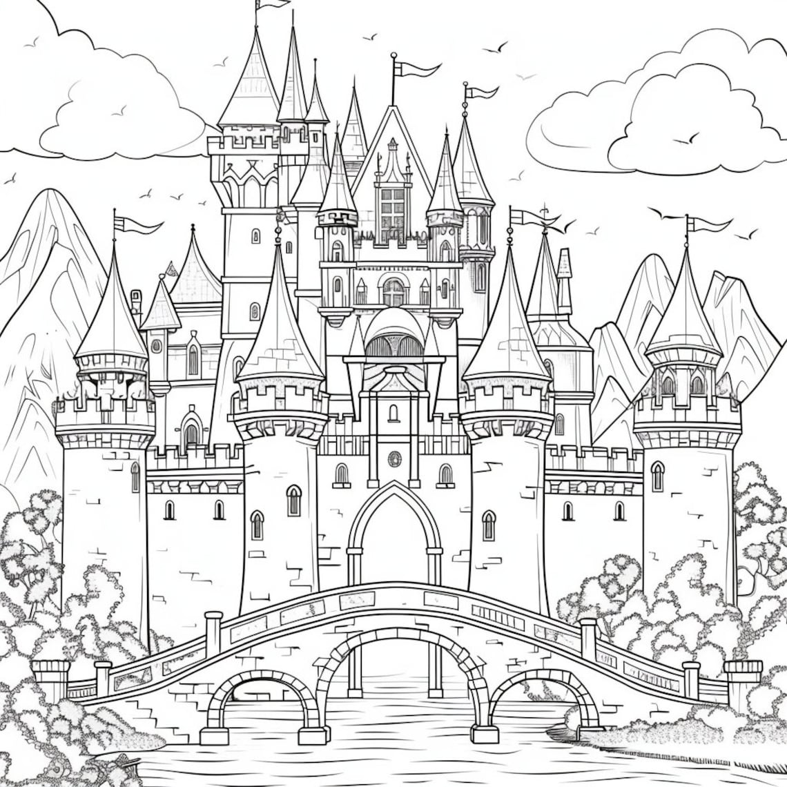 Medieval Castle Coloring Pages - Digital Download, Detailed Castle Art ...