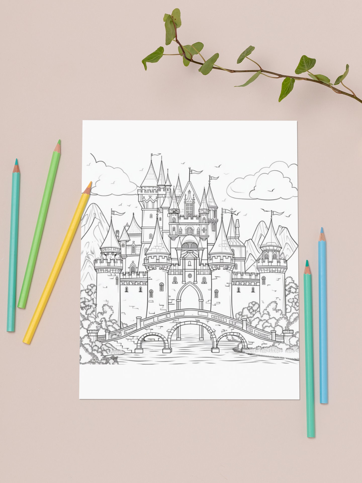 Medieval Castle Coloring Pages - Digital Download, Detailed Castle Art ...