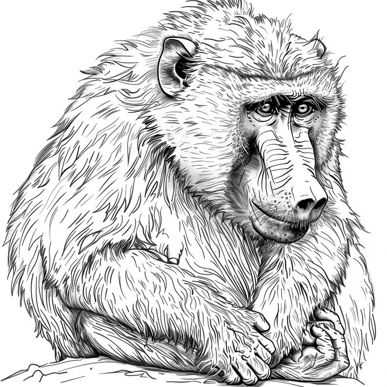 Detailed Baboon Coloring Pages: Wildlife Art, Printable PDF (US Letter ...