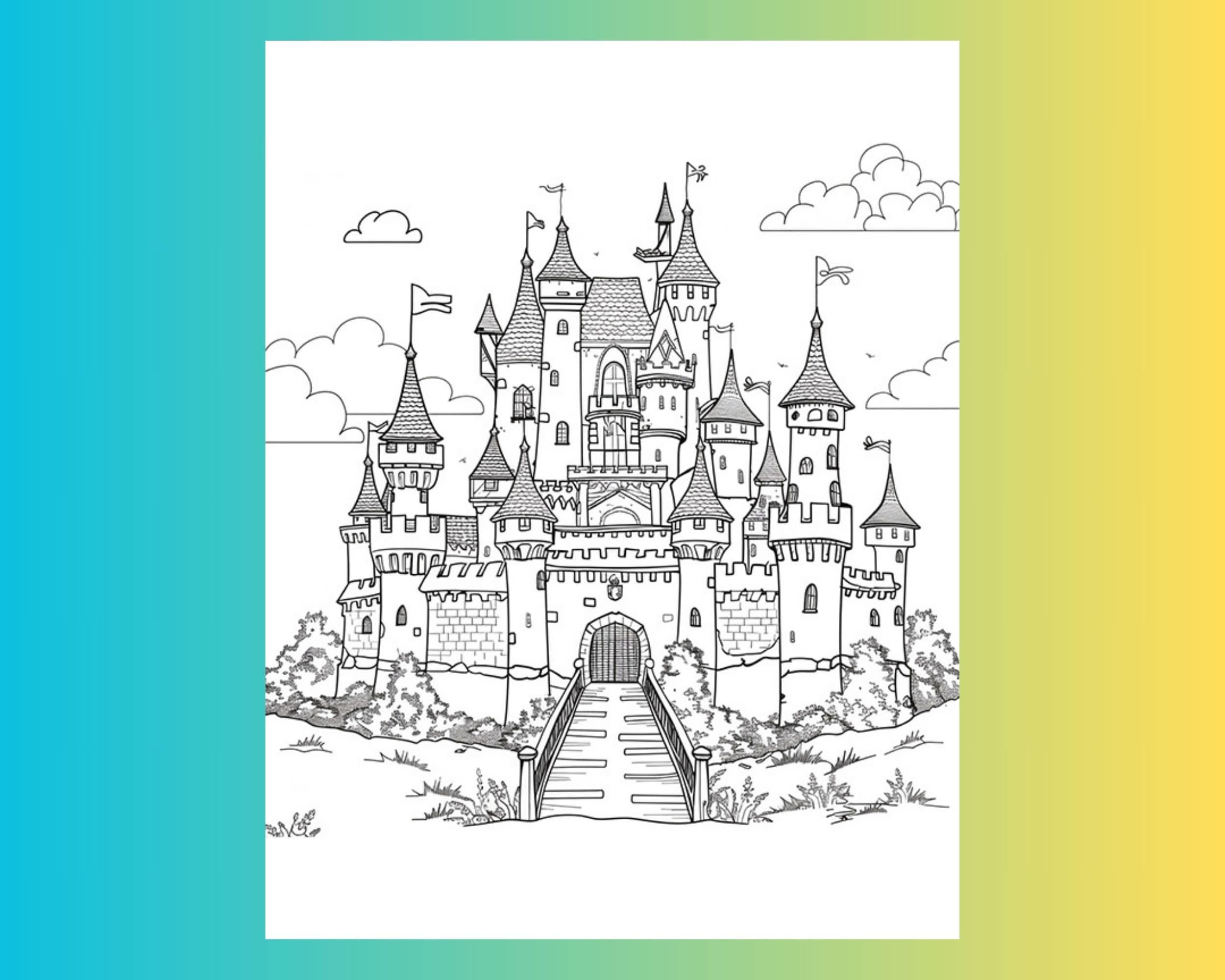 Detailed Medieval Castle Coloring Pages: Fantasy Art (digital Download ...