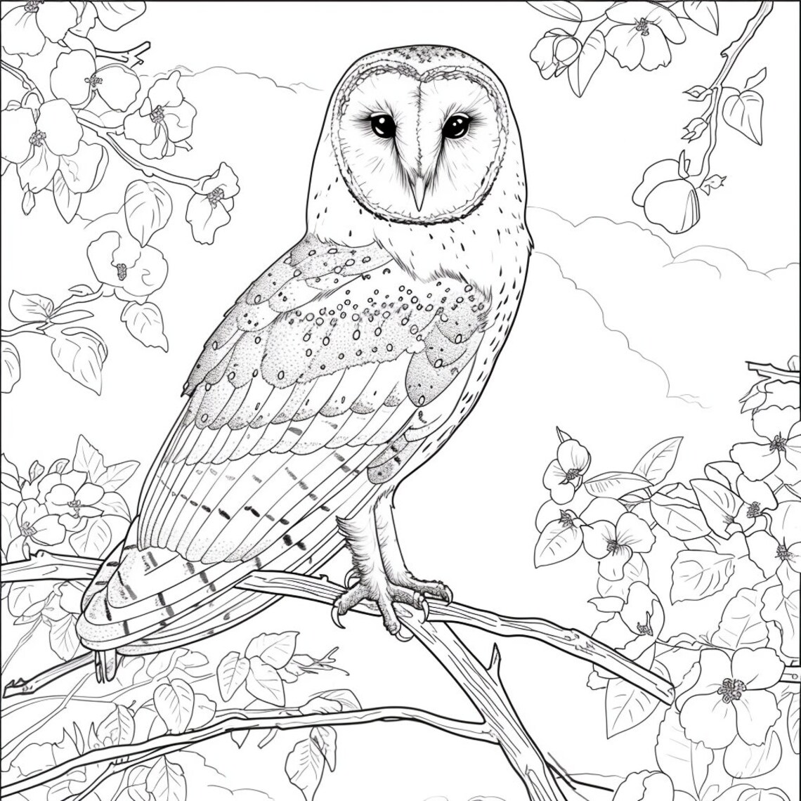 Beautiful Barn Owl Coloring Pages - Digital Download, US Letter & A4 ...