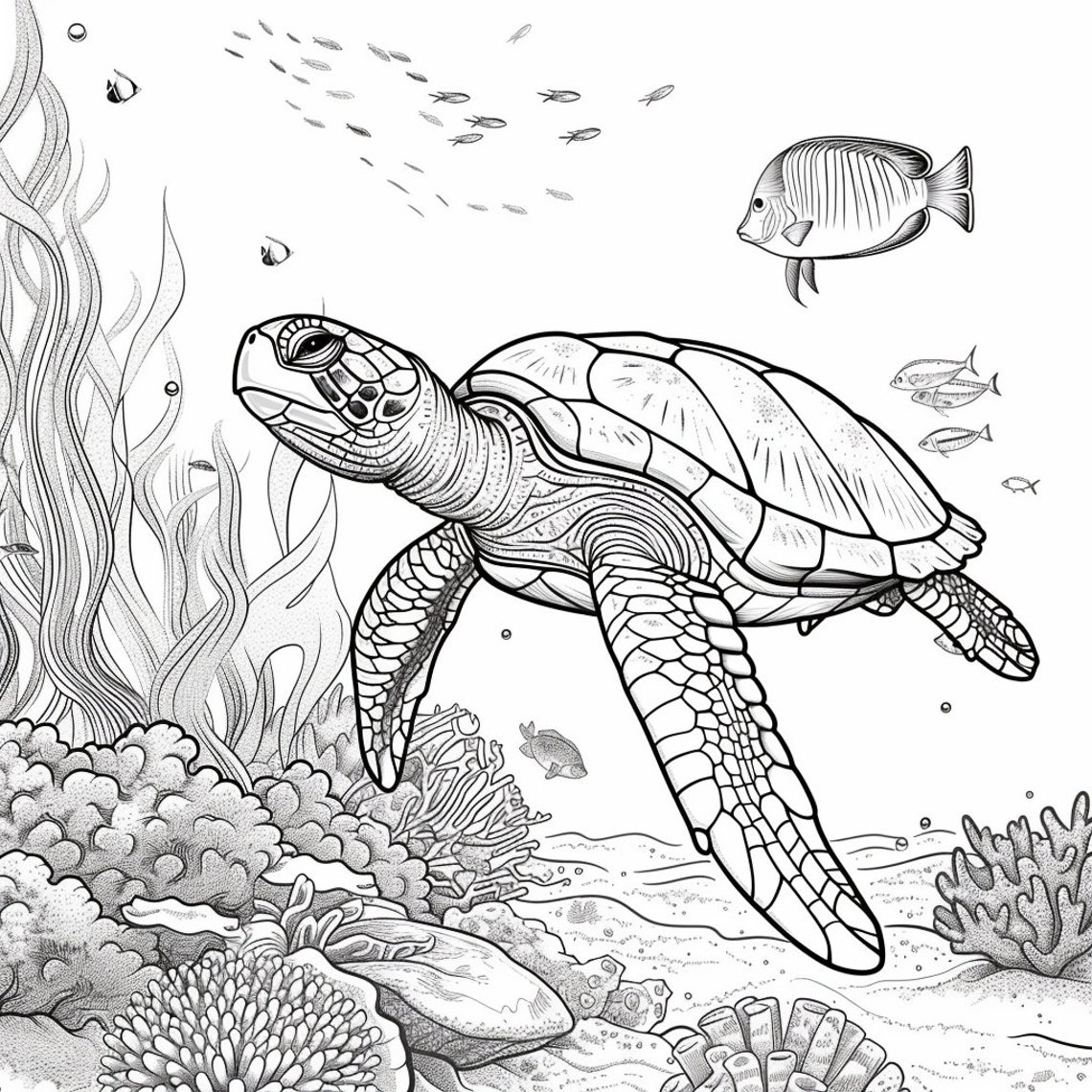 Sea Turtle Coloring Pages - Digital Download, Detailed Marine Life Art ...