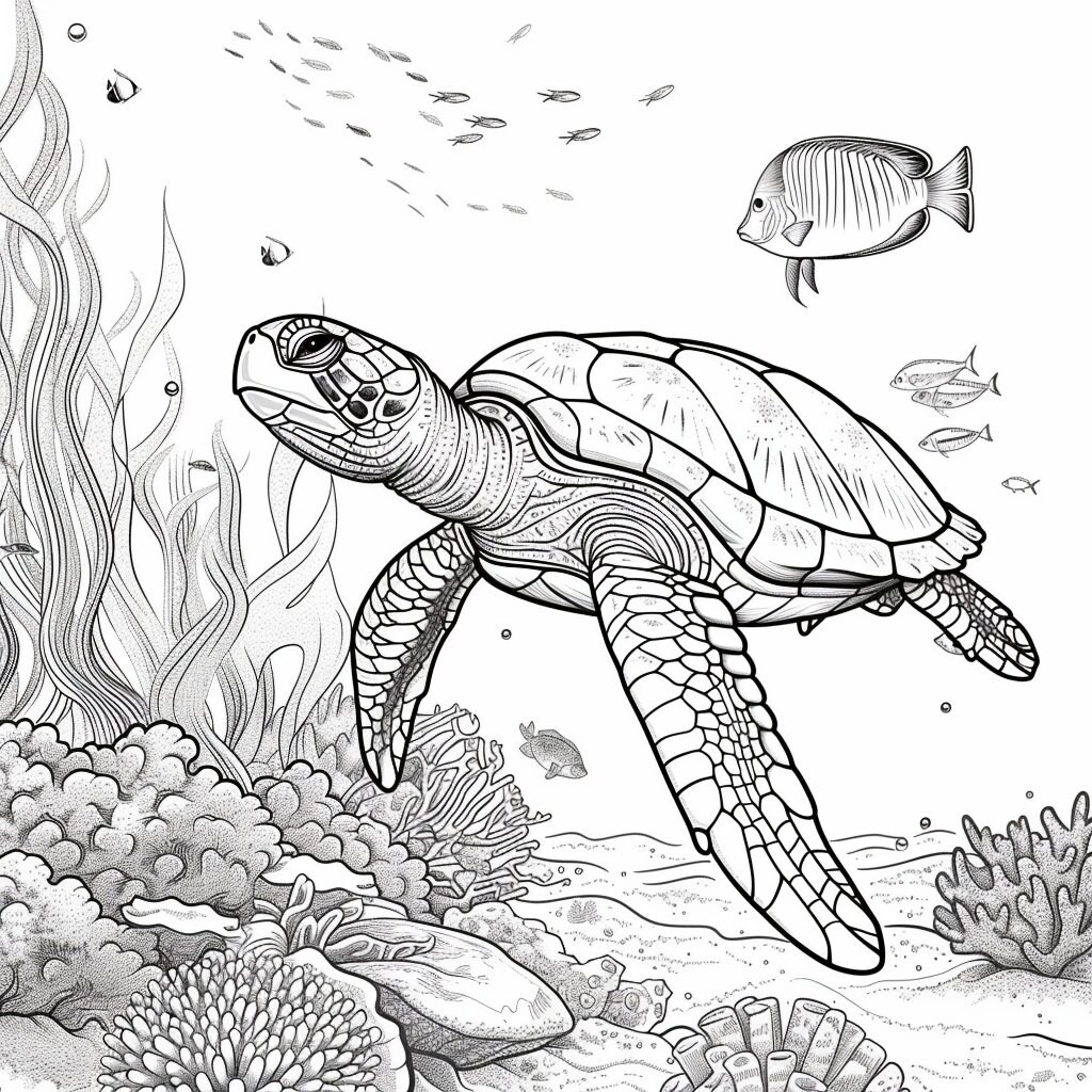 Sea Turtle Coloring Pages - Digital Download, Detailed Marine Life Art ...