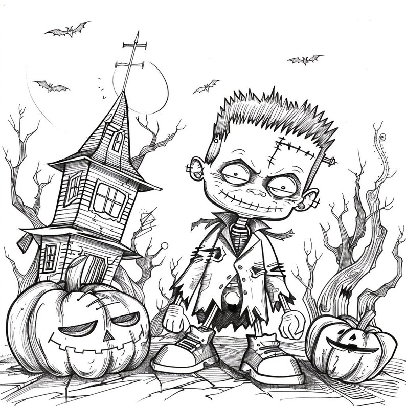 Whimsical Frankenstein Coloring Pages - Fun Halloween Art for Kids and ...