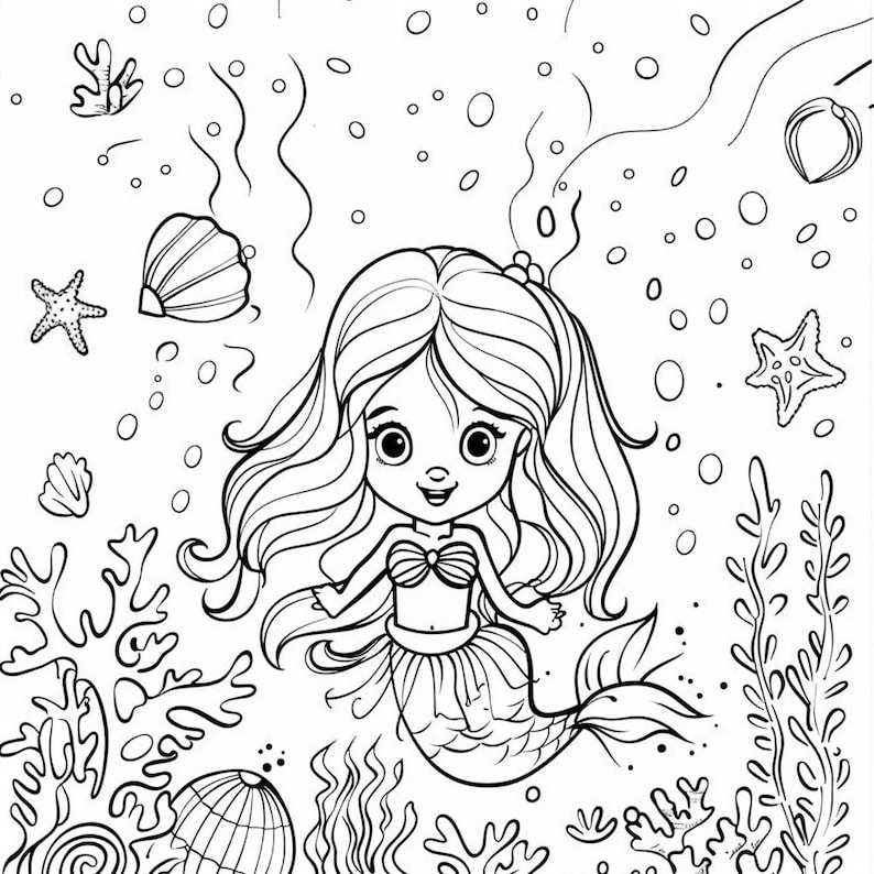 Enchanting Whimsical Mermaid Coloring Pages - Digital Download, US ...