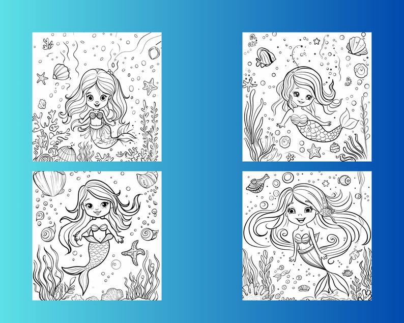 Enchanting Whimsical Mermaid Coloring Pages - Digital Download, US ...