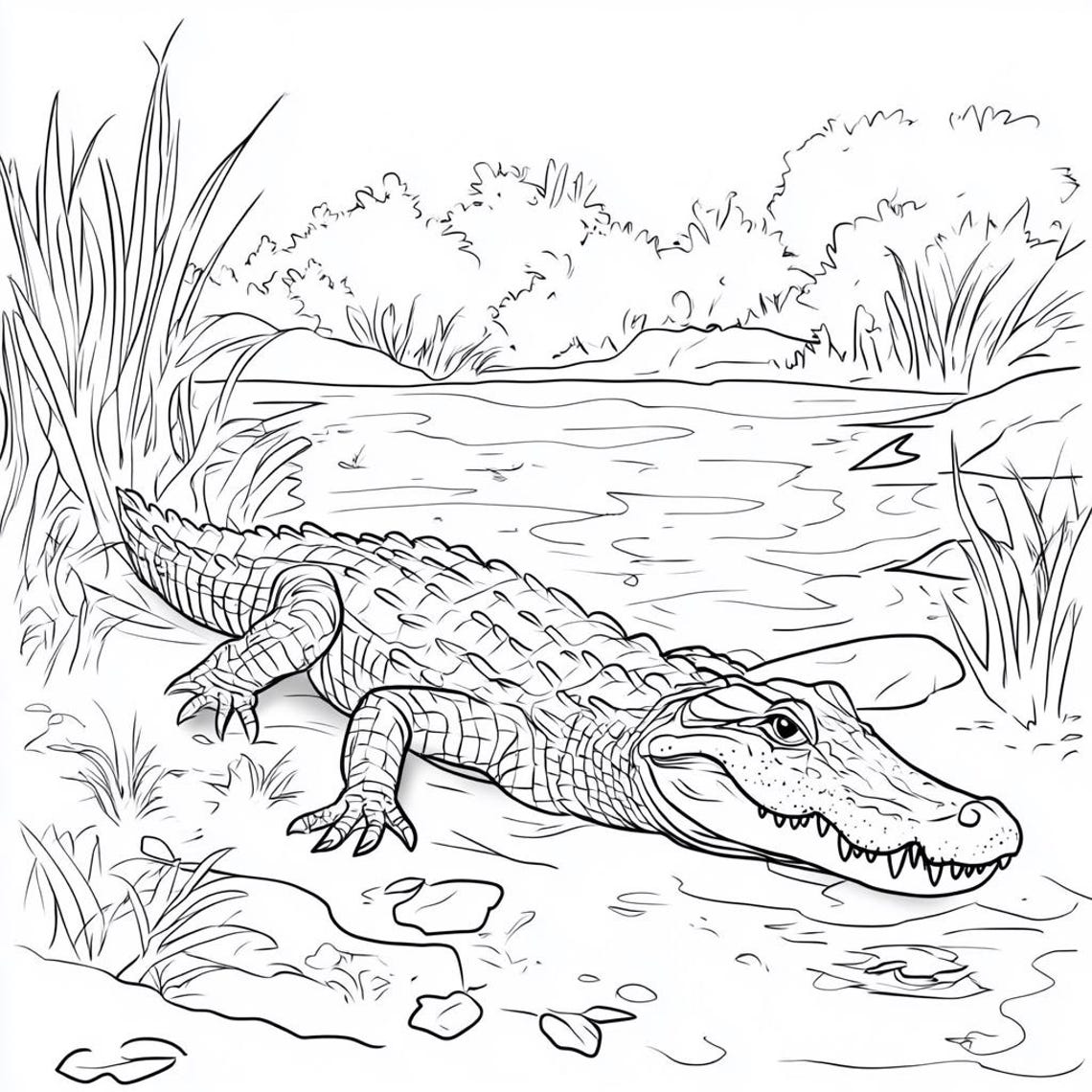 Crocodile Coloring Pages for Kids: Educational Activity (digital ...