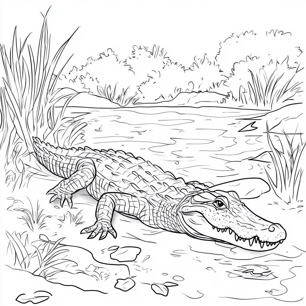 Crocodile Coloring Pages for Kids: Educational Activity (digital ...