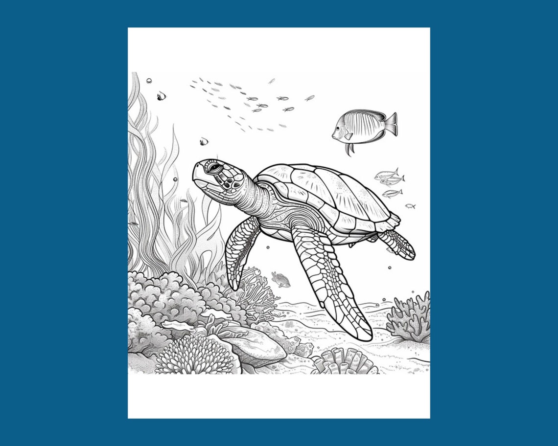 Sea Turtle Coloring Pages - Digital Download, Detailed Marine Life Art ...