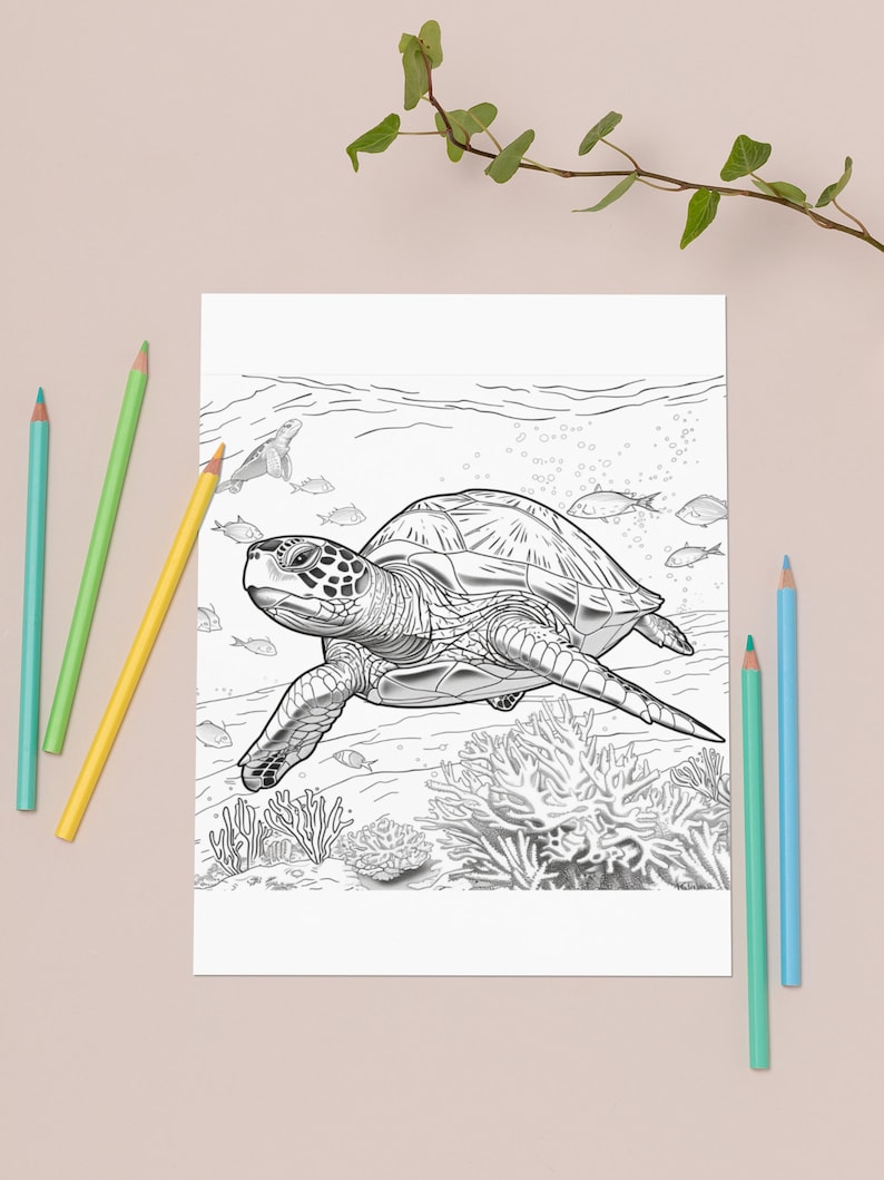 Sea Turtle Coloring Pages - Digital Download, Detailed Marine Life Art ...