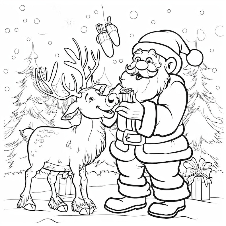 Santa & Reindeer Coloring Pages: Christmas Holiday Activity (printable ...