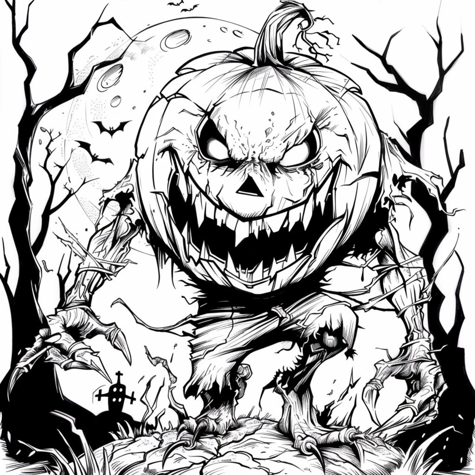 Terrifying Pumpkin Head Creature Coloring Pages - Spooky Halloween Art ...