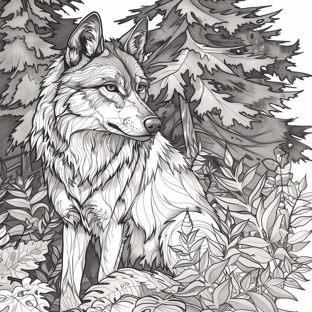 Majestic Wolf Coloring Pages - Instant Download - US Letter & A4 Sizes ...