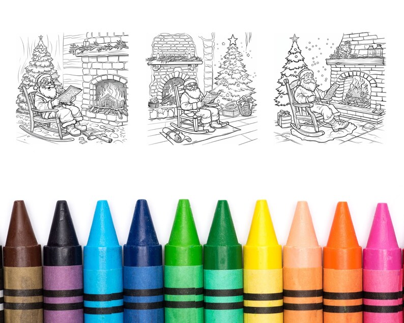 Santa's Reading List Coloring Pages: Whimsical Christmas Fireplace ...