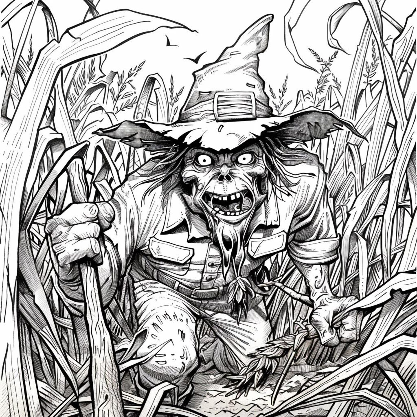 Terrifying Halloween Scarecrow Coloring Pages – Digital Download | 2 ...