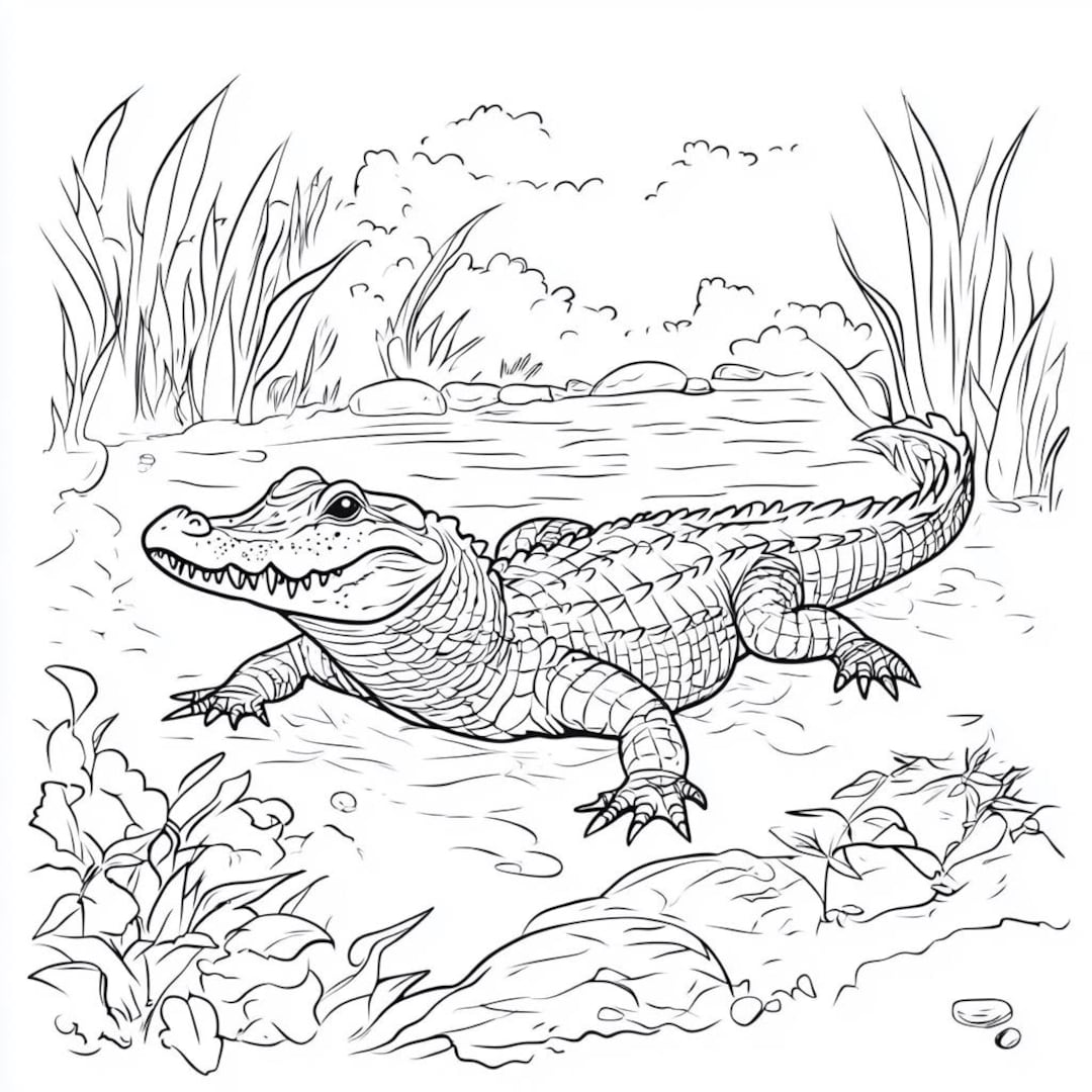 Crocodile Coloring Pages for Kids: Educational Activity (digital ...