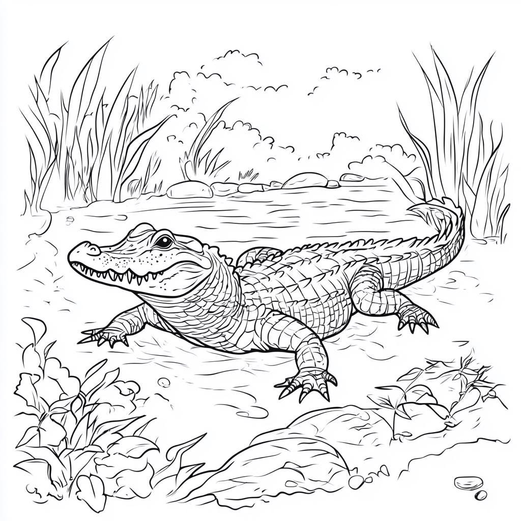 Crocodile Coloring Pages for Kids: Educational Activity (digital ...