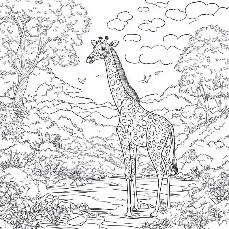 Giraffe Coloring Pages for Kids & Adults | Printable Safari Animal ...