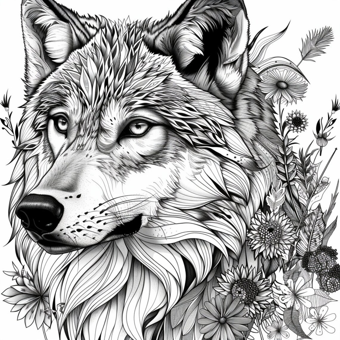 Majestic Wolf Coloring Pages - Instant Download - US Letter & A4 Sizes ...
