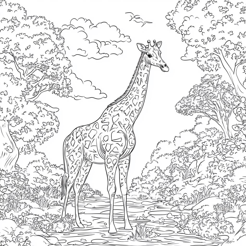 Giraffe Coloring Pages for Kids & Adults | Printable Safari Animal ...
