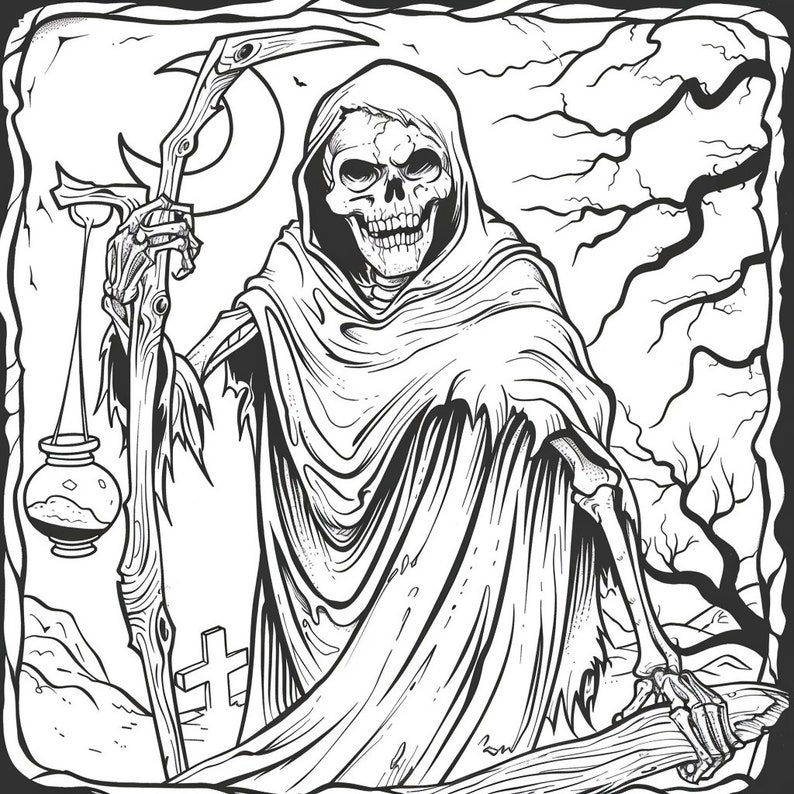 Terrifying Reaper Coloring Pages - Scary Halloween Art, Printable ...