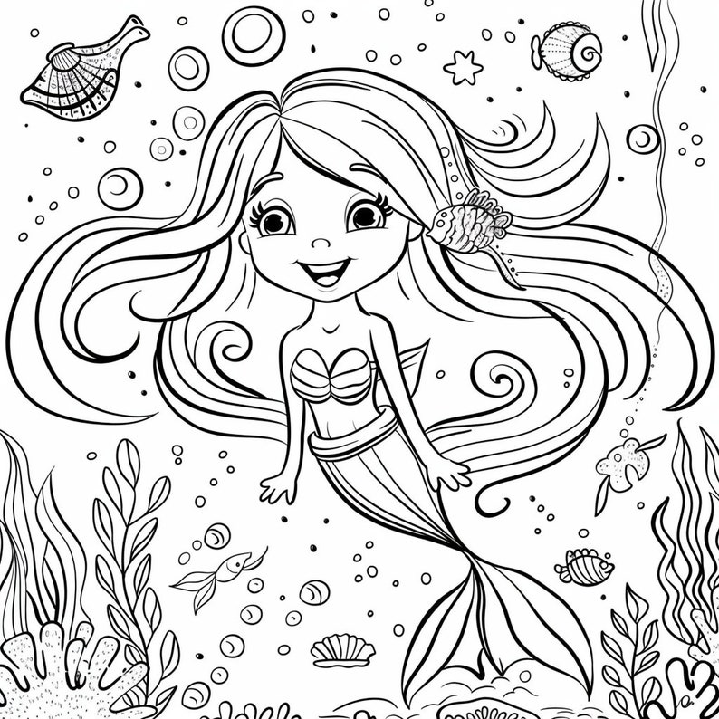 Enchanting Whimsical Mermaid Coloring Pages - Digital Download, US ...