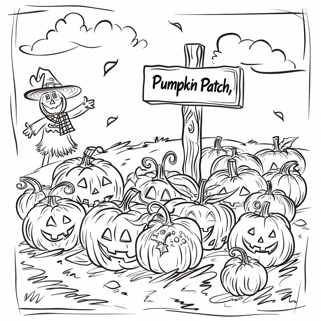 Pumpkin Patch Coloring Pages: Fall & Halloween Fun (digital Download ...