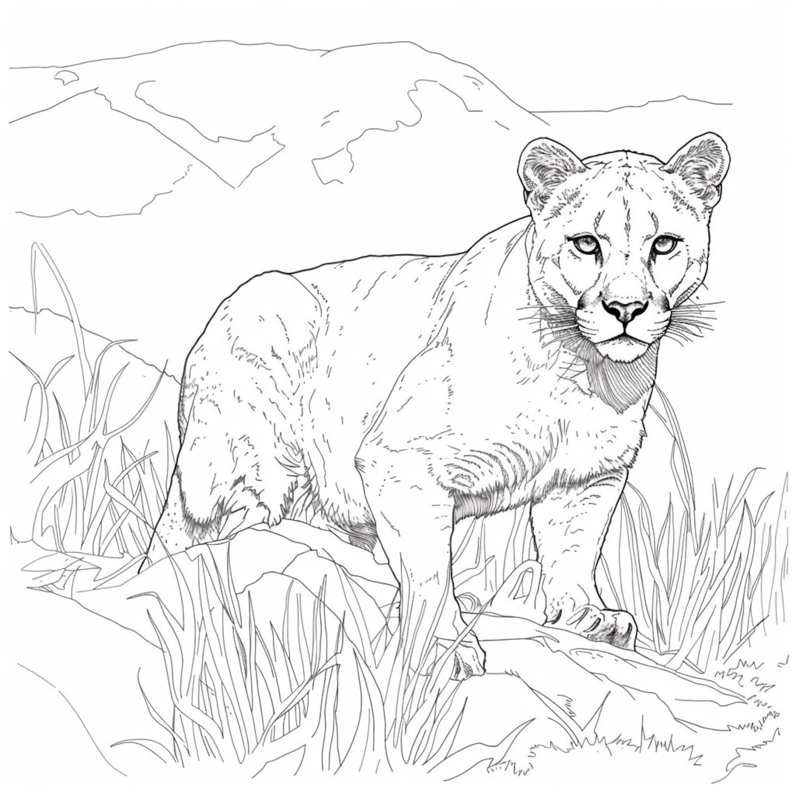 Mountain Lion Coloring Pages: Detailed Wildlife Art (printable PDF) - Etsy