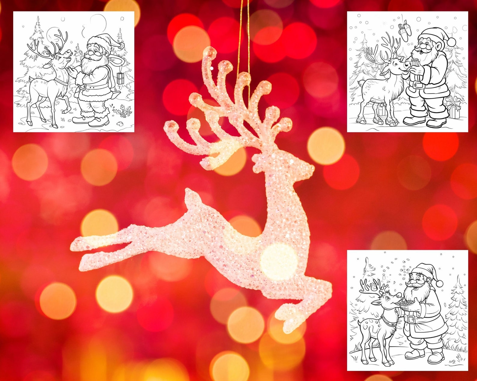 Santa & Reindeer Coloring Pages: Christmas Holiday Activity (printable ...