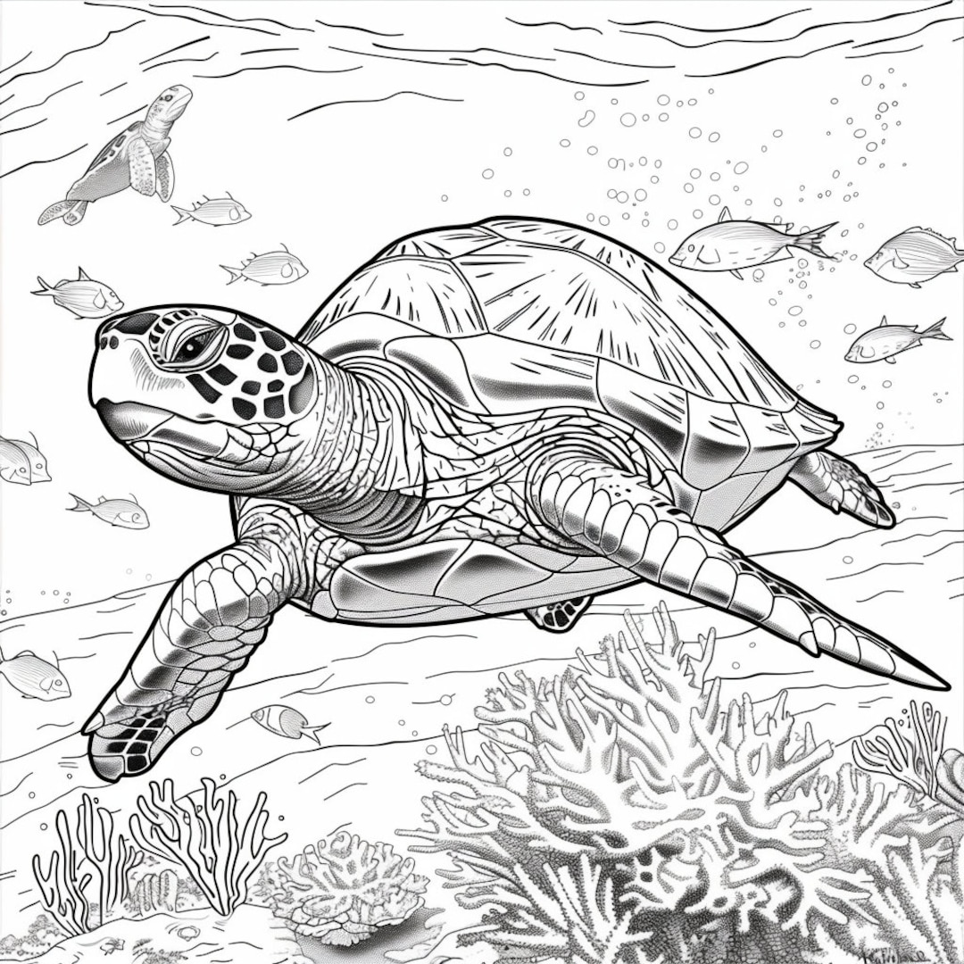 Sea Turtle Coloring Pages: Detailed Marine Life Art (digital Download ...