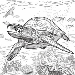 Sea Turtle Coloring Pages - Digital Download, Detailed Marine Life Art ...