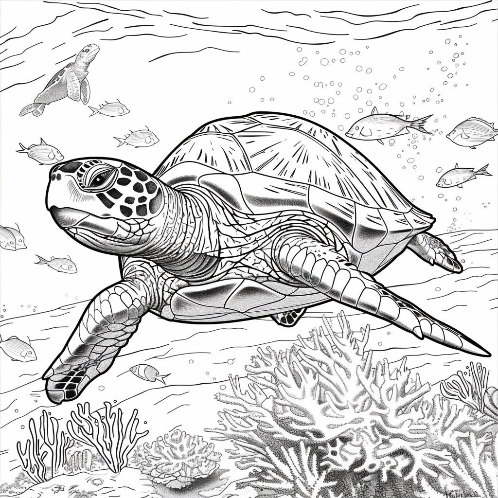 Sea Turtle Coloring Pages - Digital Download, Detailed Marine Life Art ...