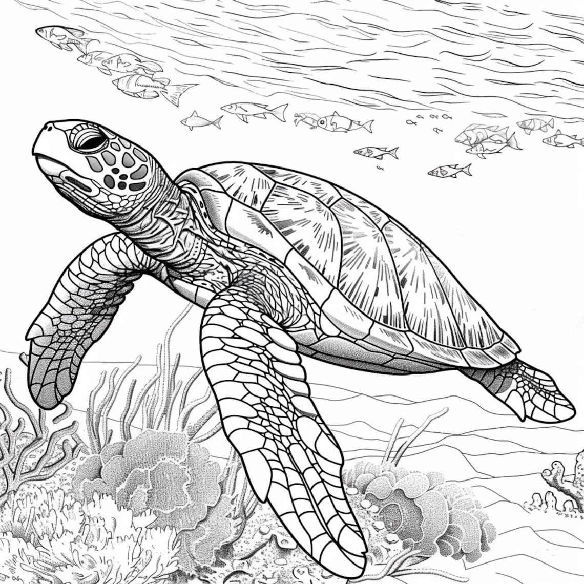 Sea Turtle Coloring Pages - Digital Download, Detailed Marine Life Art ...