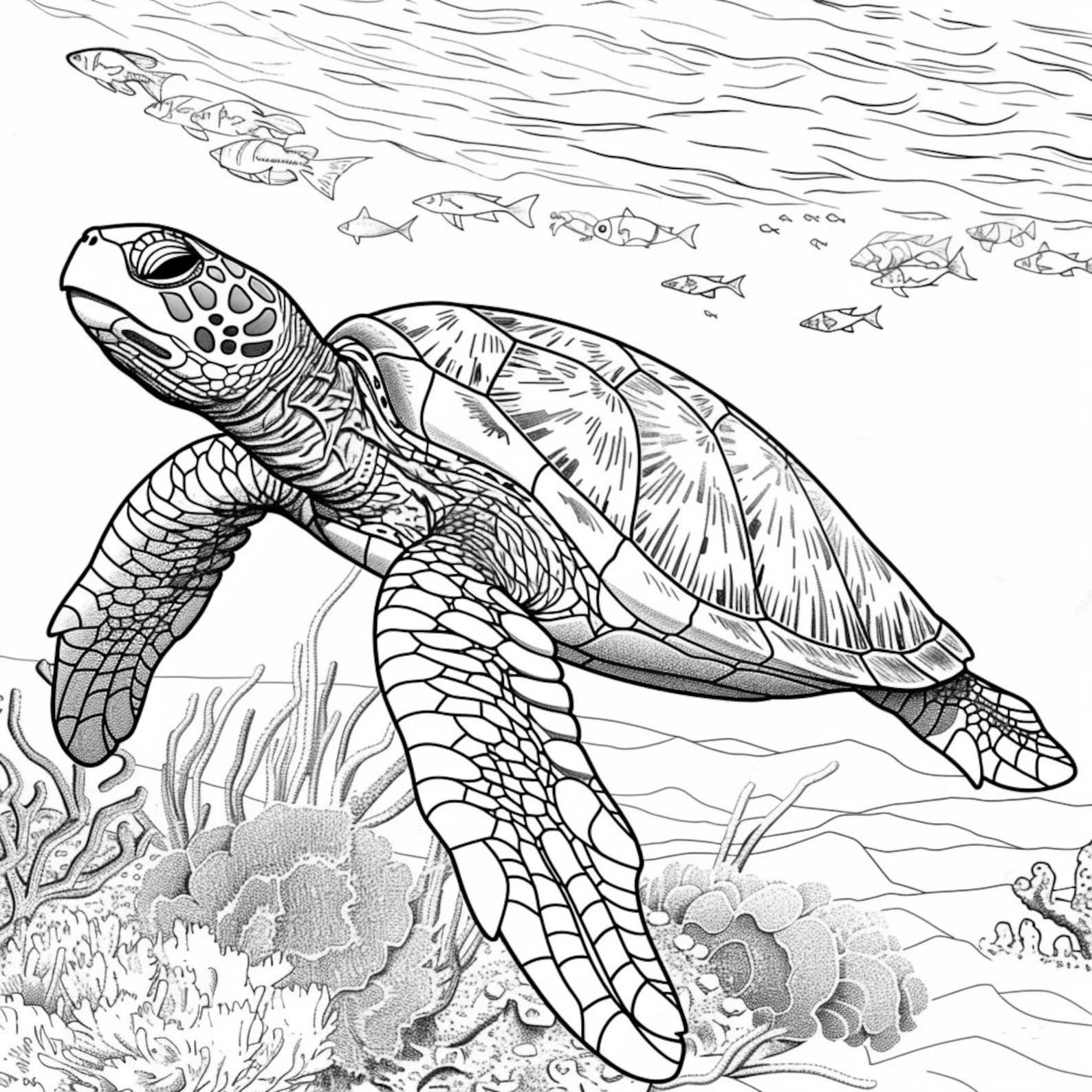 Sea Turtle Coloring Pages - Digital Download, Detailed Marine Life Art ...