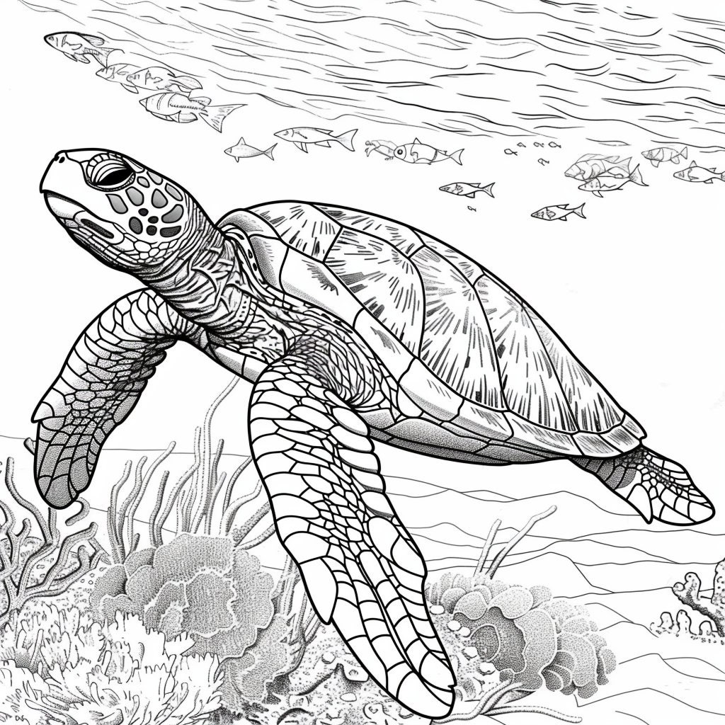 Sea Turtle Coloring Pages - Digital Download, Detailed Marine Life Art ...