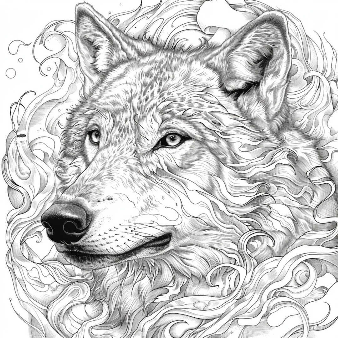 Majestic Wolf Coloring Pages - Instant Download - US Letter & A4 Sizes ...