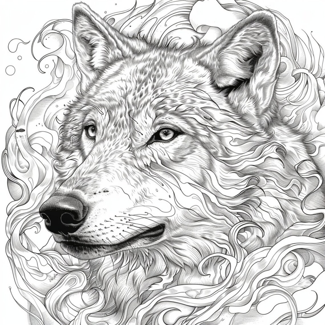 Majestic Wolf Coloring Pages - Instant Download - US Letter & A4 Sizes ...