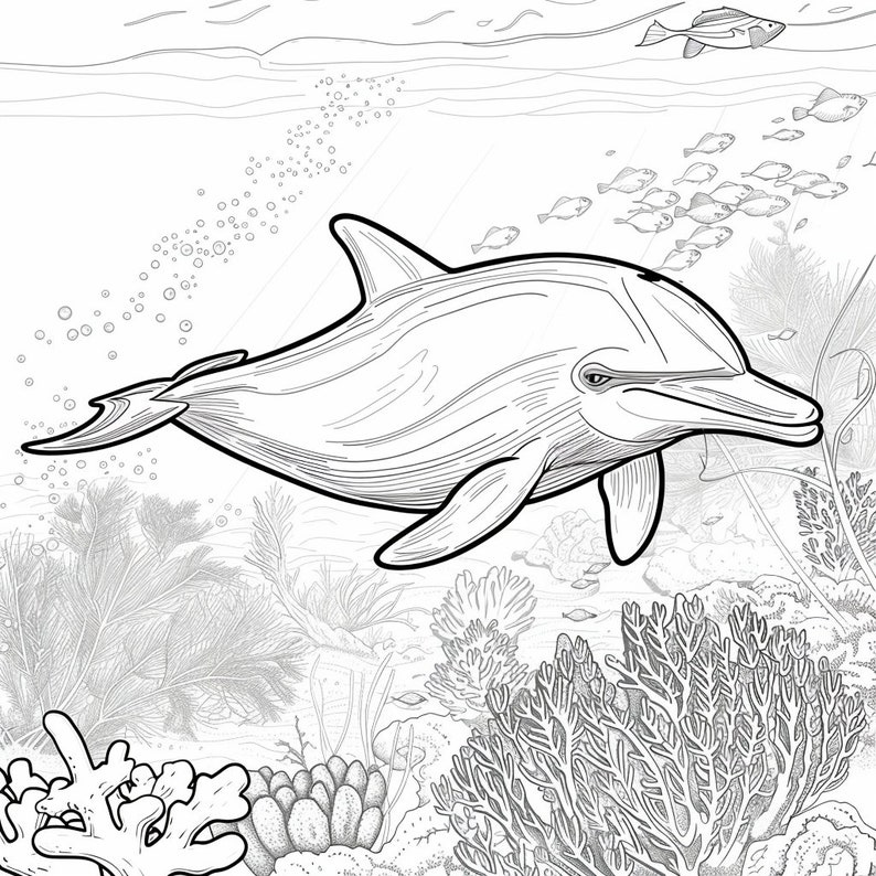 Detailed Dolphin Coloring Pages: Marine Life Art (digital Download) - Etsy