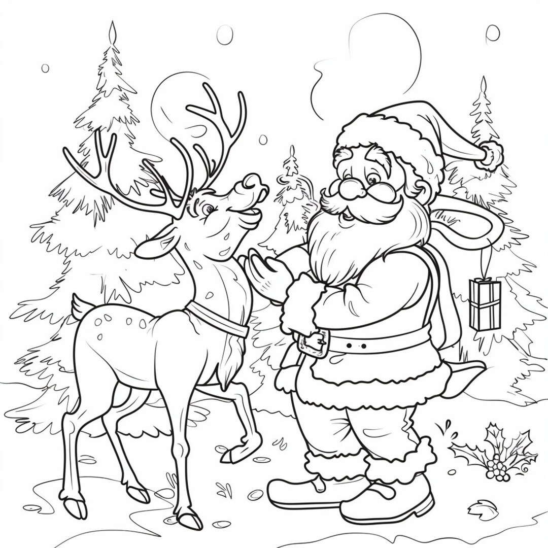 Santa & Reindeer Coloring Pages: Christmas Holiday Activity (printable ...