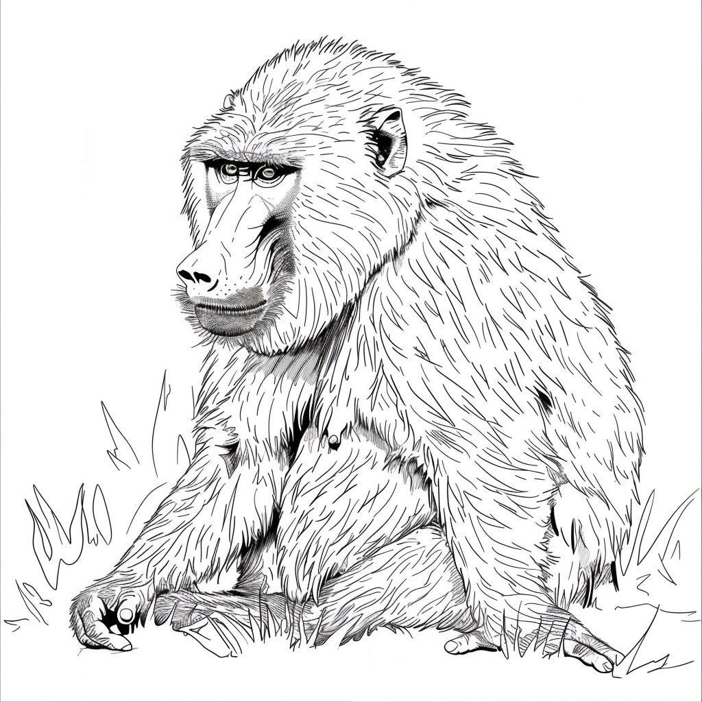 Detailed Baboon Coloring Pages: Wildlife Art, Printable PDF (US Letter ...