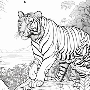 Enchanting Tiger Coloring Pages - Set of 3 Printable Black & White PDF ...