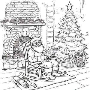 Santa's Reading List Coloring Pages: Whimsical Christmas Fireplace ...