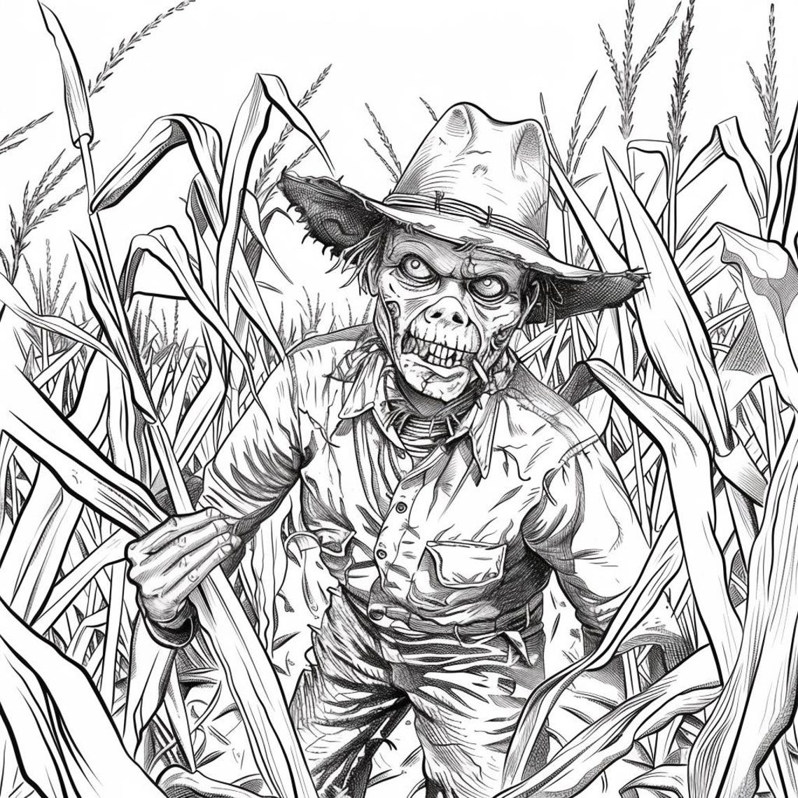 Terrifying Halloween Scarecrow Coloring Pages – Digital Download | 2 ...