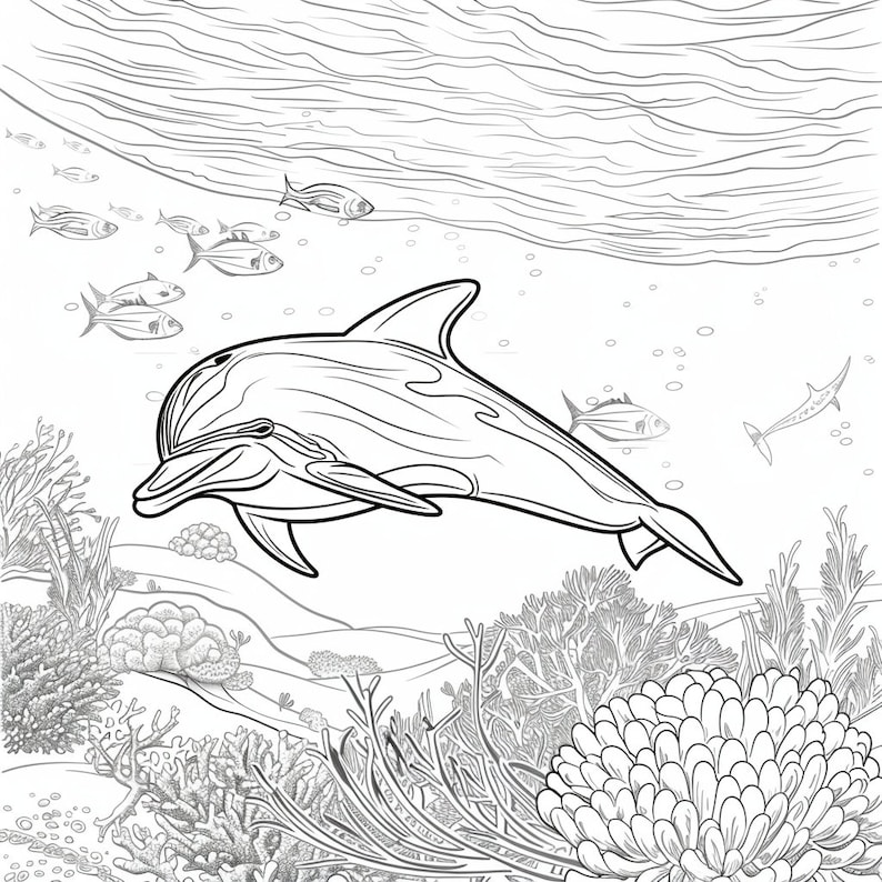 Dolphin Coloring Pages - Digital Download, Detailed Marine Life Art ...