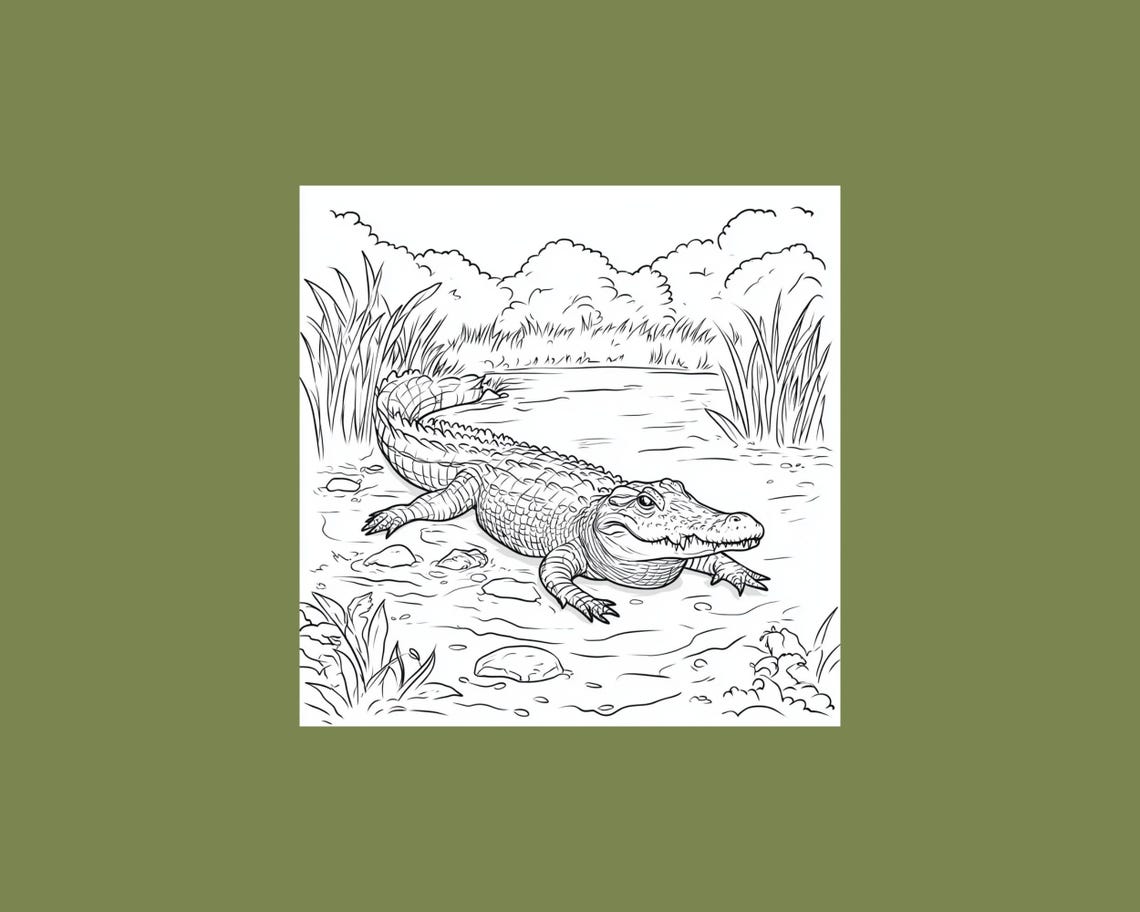 Crocodile Coloring Pages for Kids: Educational Activity (digital ...